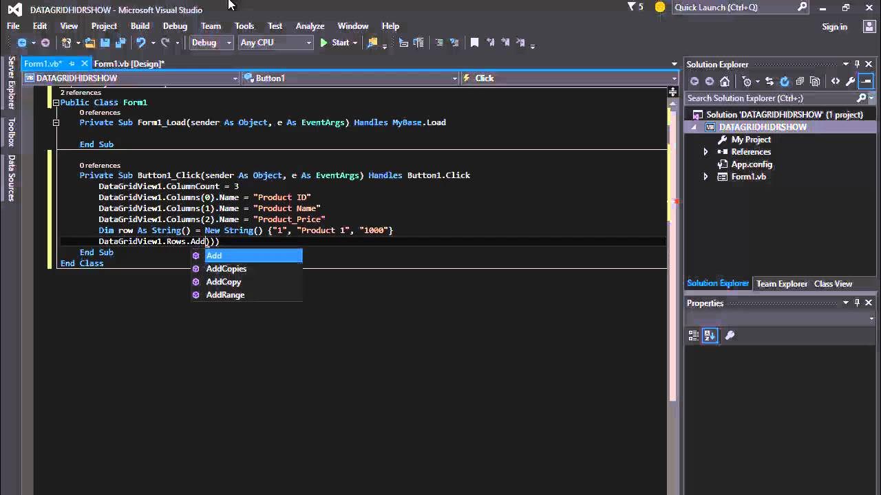 [ VISUAL STUDIO VB NET ] DataGridView hiding rows and columns - YouTube
