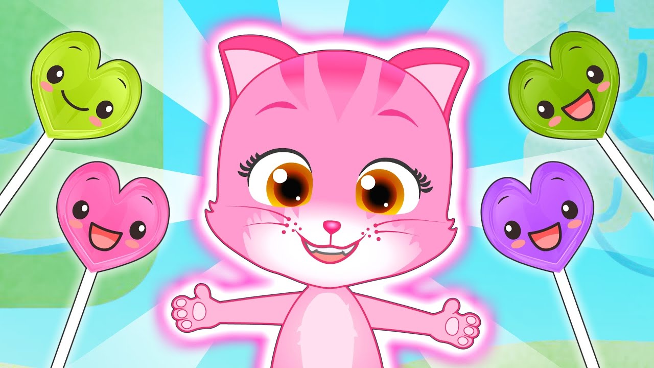 FAMILIA DEDO 🍭😺 con la gata rosita y las piruletas de colores 🎤 ...