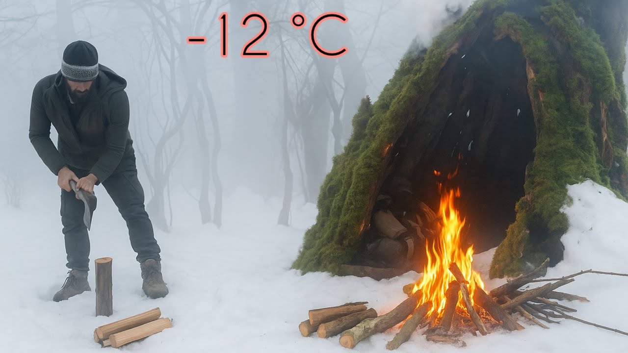 Survival Challenge in Snow and Blizzard: -12 °C Temperature Alone in ...
