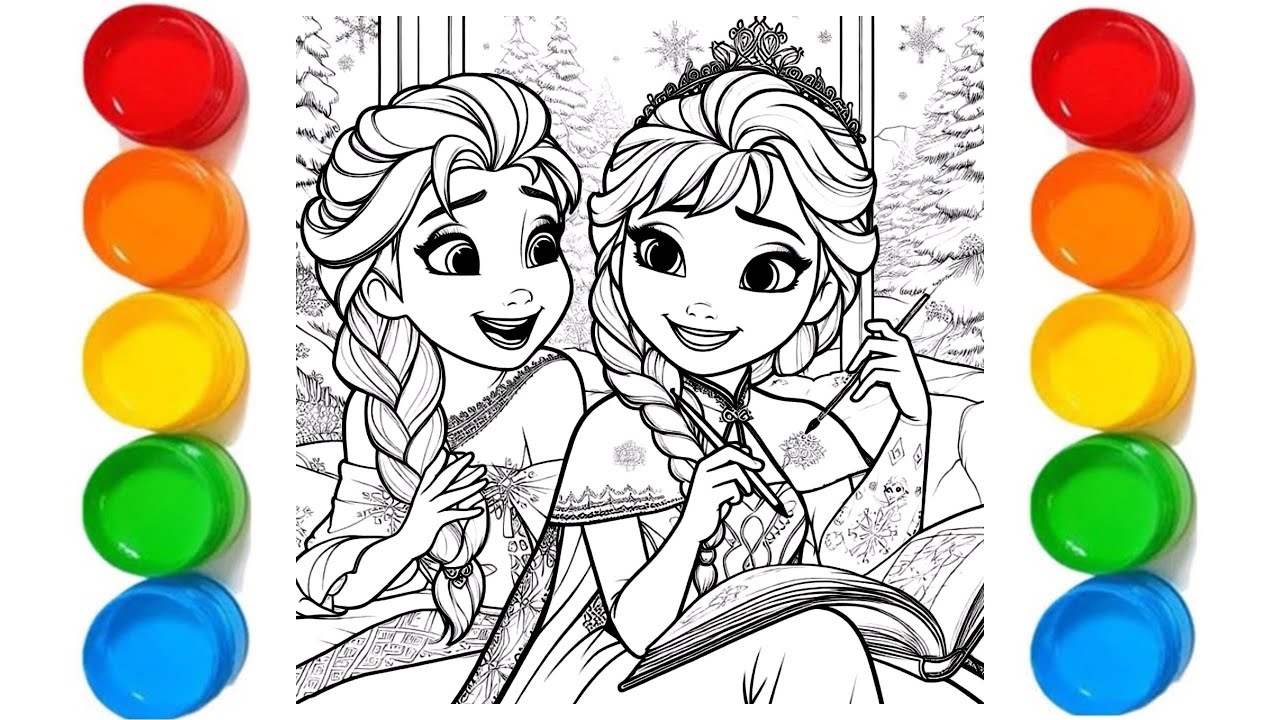 Beautiful Princess Elsa and Anna Drawing and Coloring Page | How to ...