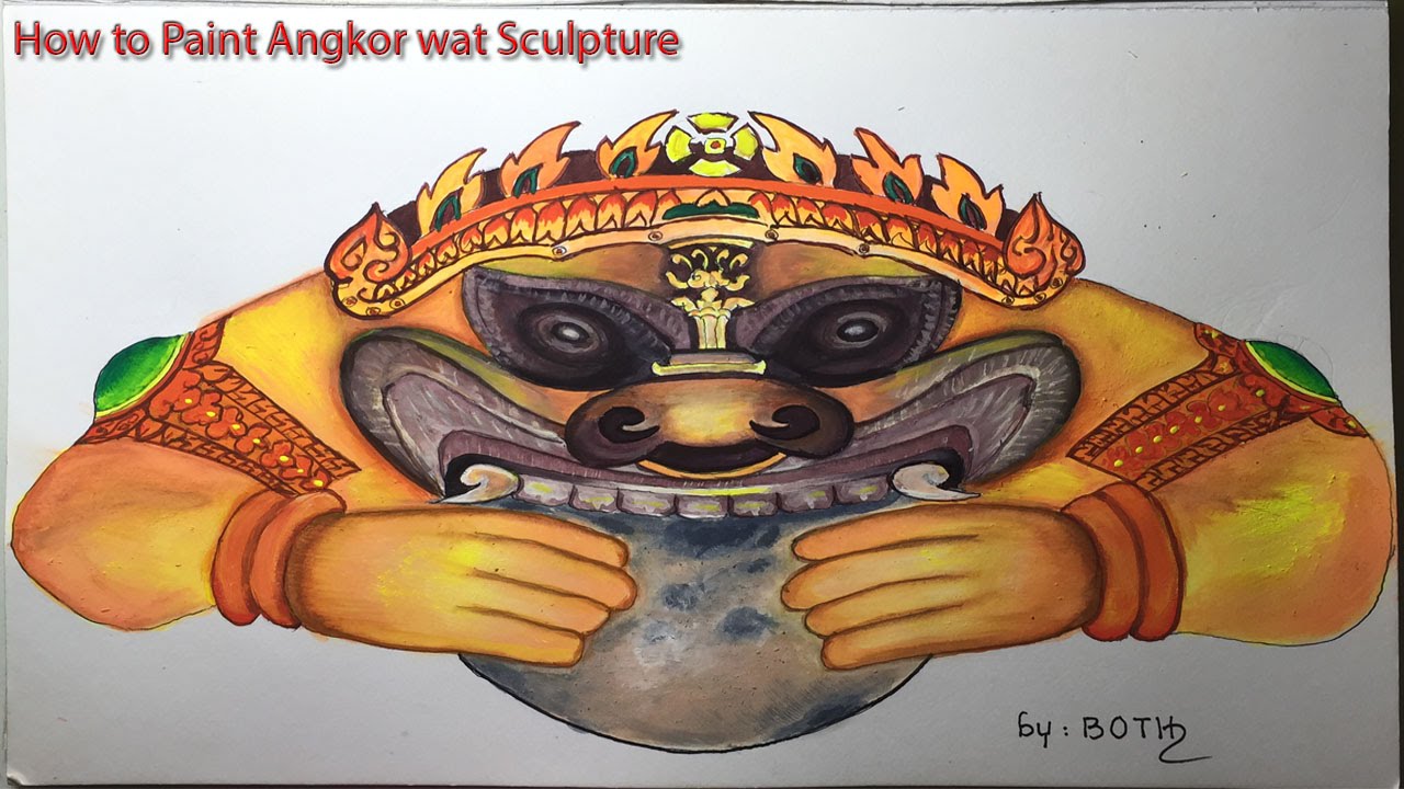 How to draw Sculpture | Angkor Wat Painting | Time Lapse Art video ...