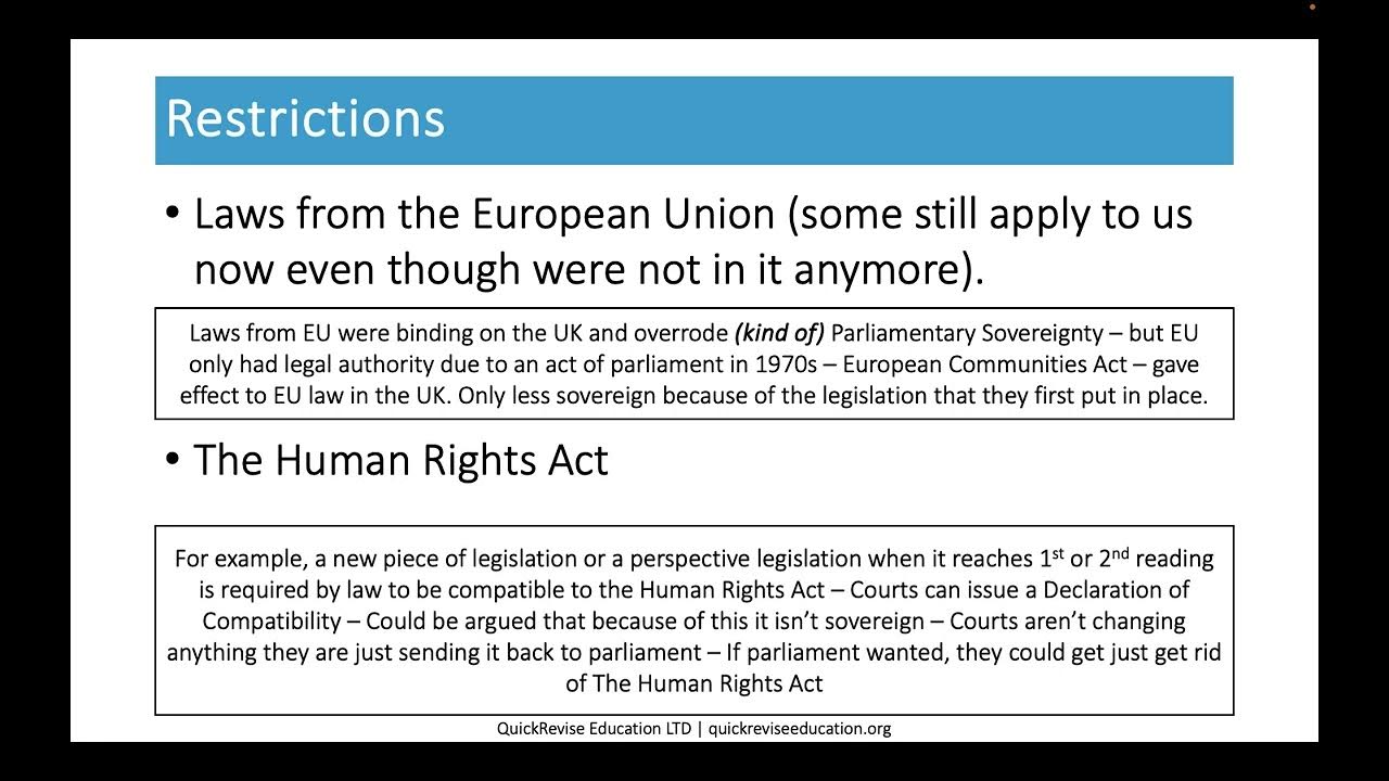 A-Level Law Revision - Parliament and Parliamentary Sovereignty - YouTube
