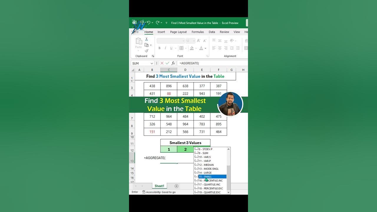 How to Identify the 3 Smallest Values in Excel | AGGREGATE Function #exceltips #excelshorts # ...