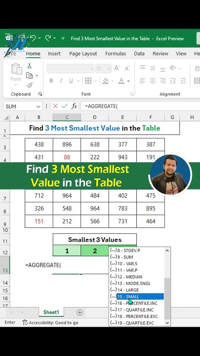 How to Identify the 3 Smallest Values in Excel | AGGREGATE Function #exceltips #excelshorts # ...