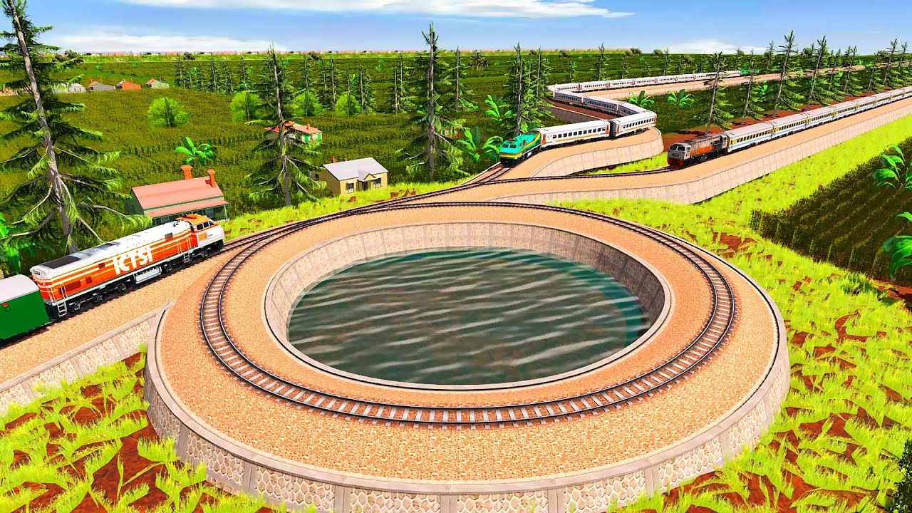 Extreme Crossing of Rotating Railroad Tracks‼️Swimming Pool Railroad ...
