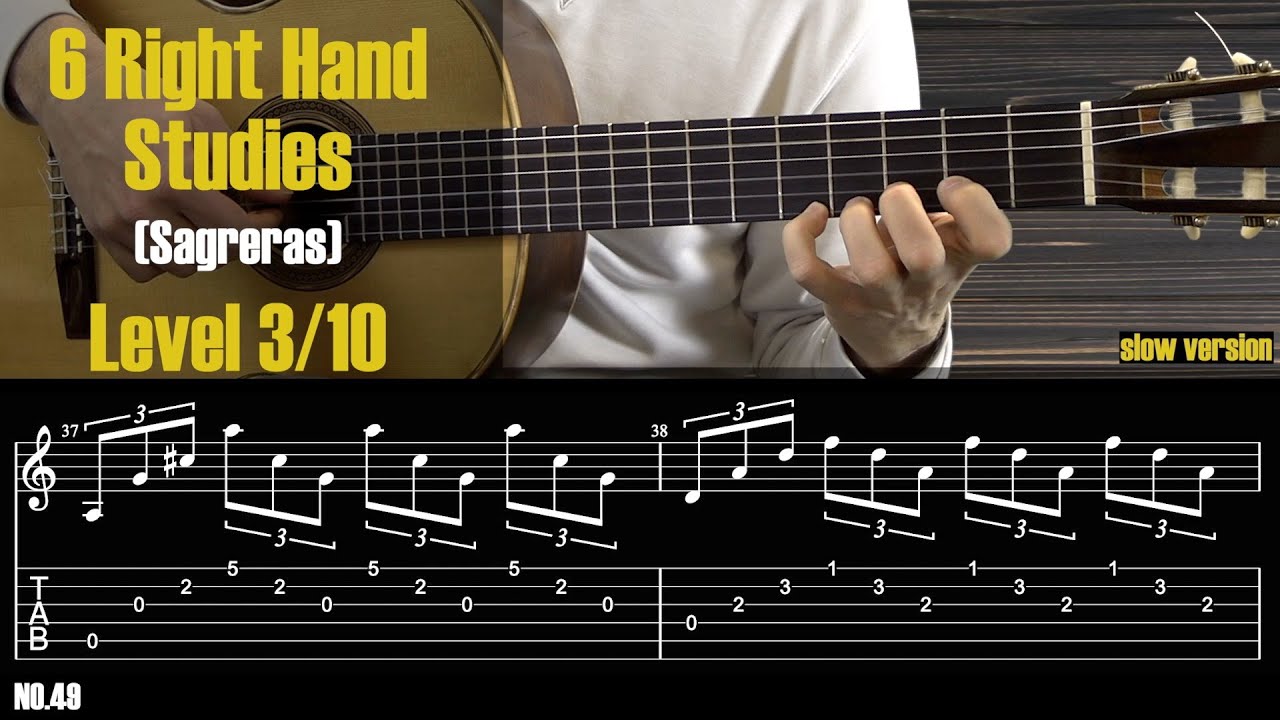 6 Right Hand Studies (Sagreras). Guitar Tutorial. Free TAB. Fingerstyle ...