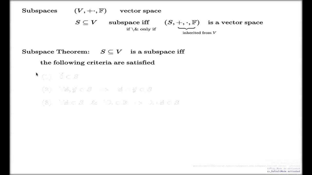 Subspaces and Subspace Theorem - YouTube