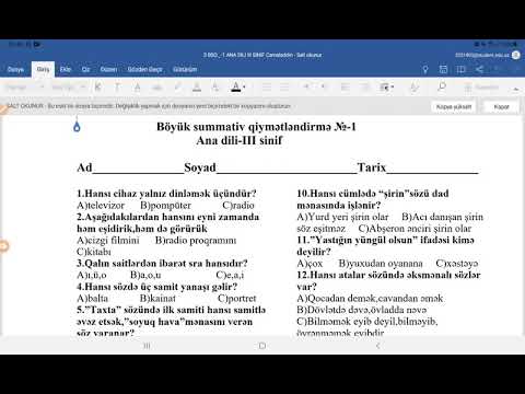 3-cü sinif Azərbaycan dili BSQ, İllik Qiymətləndirmə
