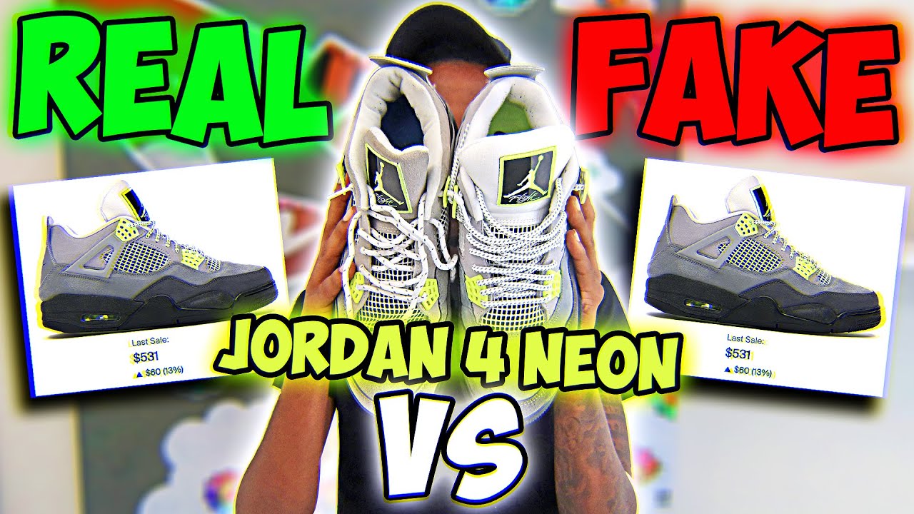 REAL vs FAKE JORDAN 4 RETRO NEON 95 - YouTube