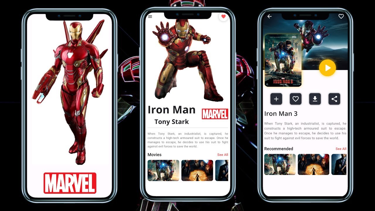 Iron Man Superheroes Movies App UI Design - YouTube
