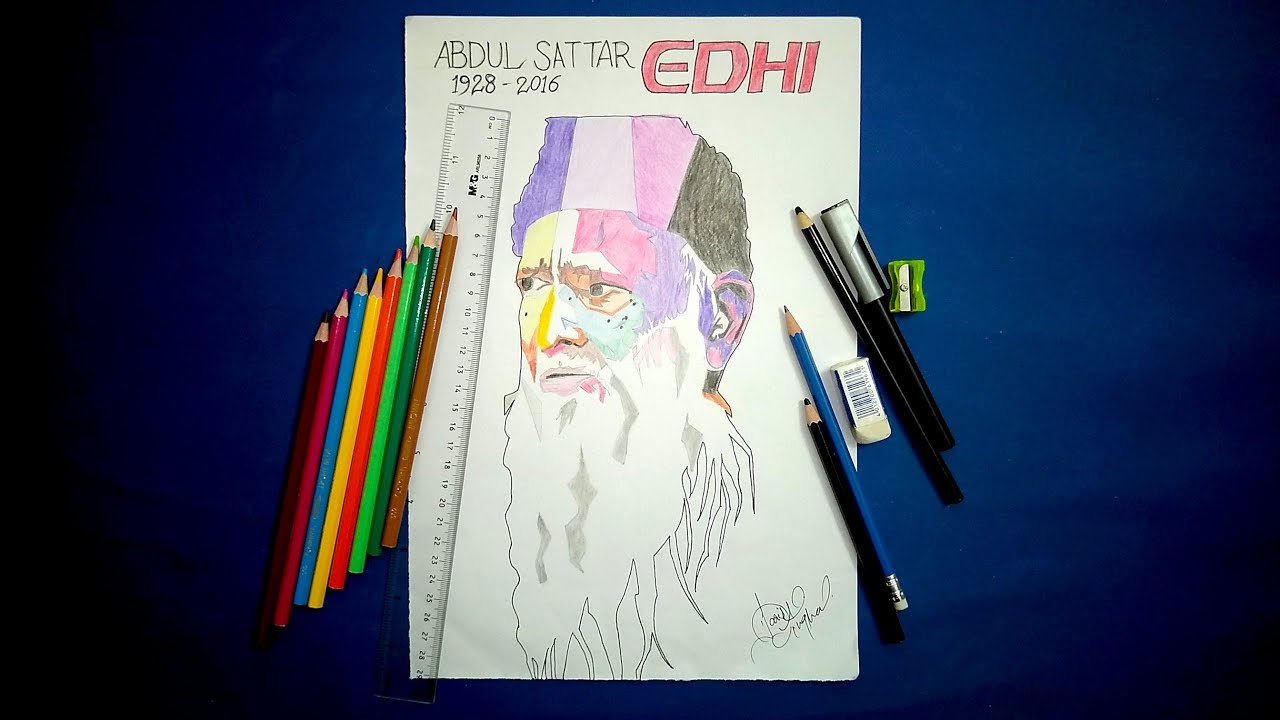 How to draw Abdul Sattar EDHI | Pencil Sketch | Line Sketch Art | Easy ...