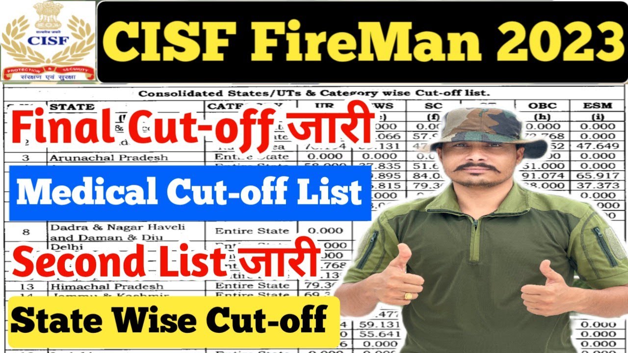 CISF Fireman 2023 Official Cut-off जारी ll State Wise Cut-off List जारी ...