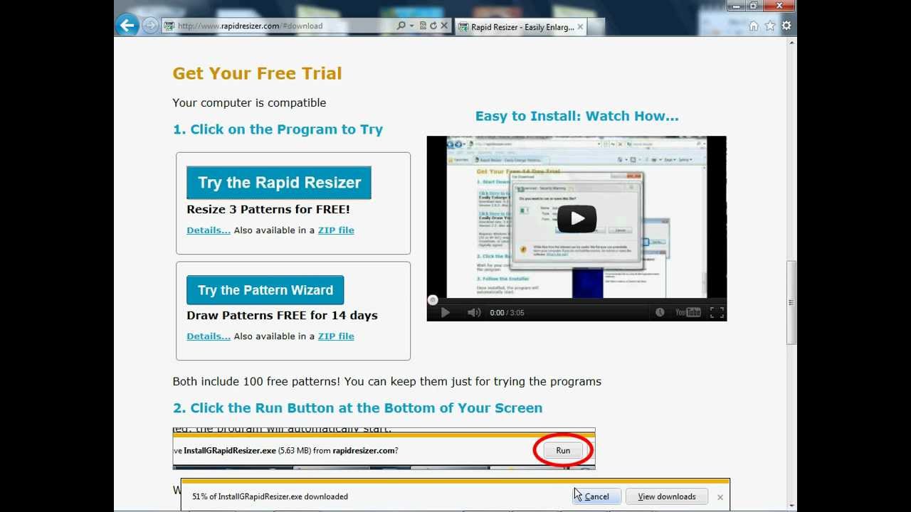 How to Install the Rapid Resizer or Pattern Wizard (IE9) - YouTube