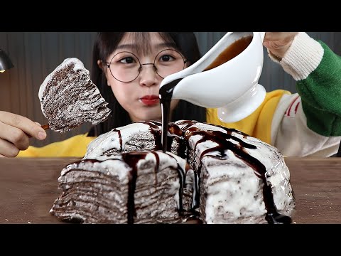 ASMR | SUB | HOMEMADE OREO CREPE CAKE🍰 | COOKING & MUKBANG | EATING SOUNDS