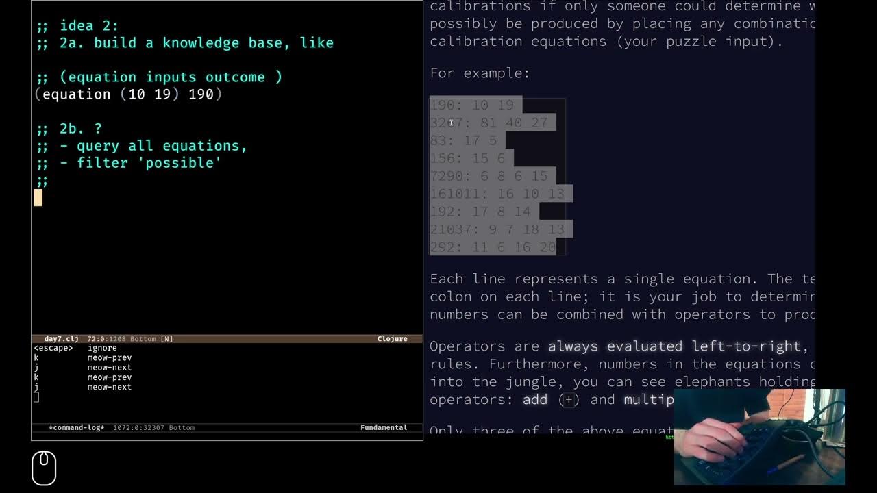 Advent of Code Day 7 | MeTTa Type Talk | Clojure | Emacs | Asmr - like livecode - YouTube
