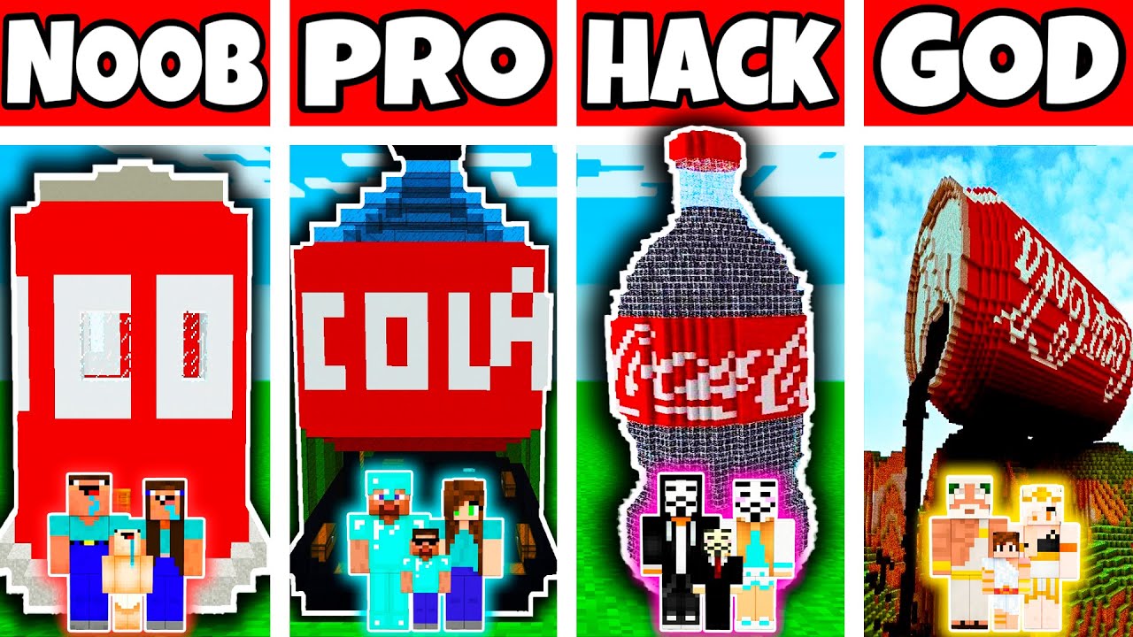 Minecraft: FAMILY COCA COLA BOTTLE HOUSE BUILD CHALLENGE - NOOB vs PRO ...