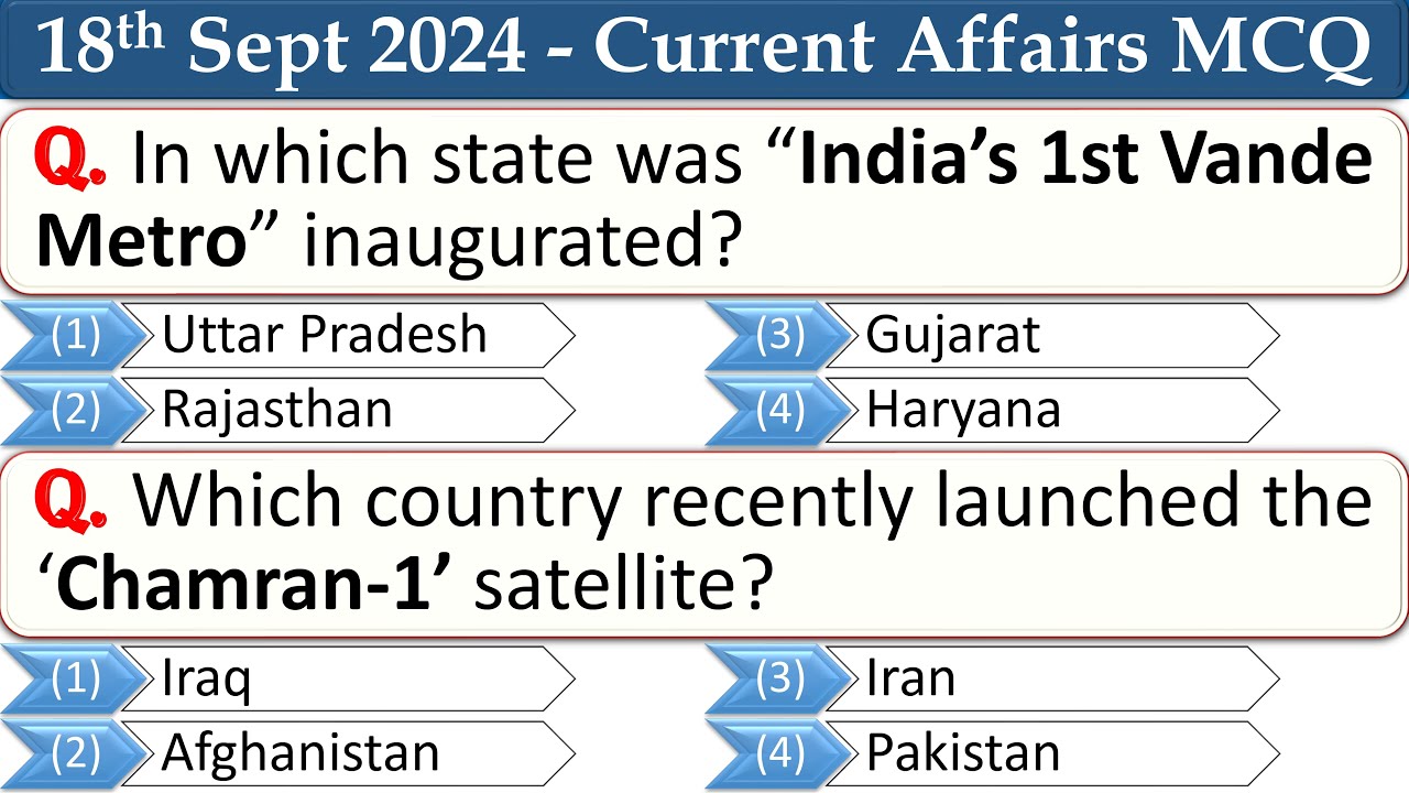 18th September 2024 || Top 16 Current Affairs MCQ with Explanation in ...