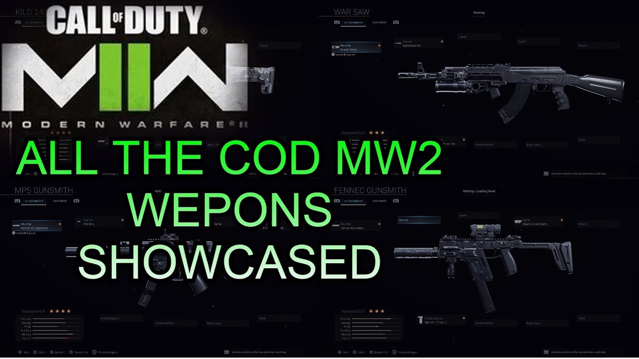ALL THE COD MW2 GUNS SHOWCASING THEM - YouTube