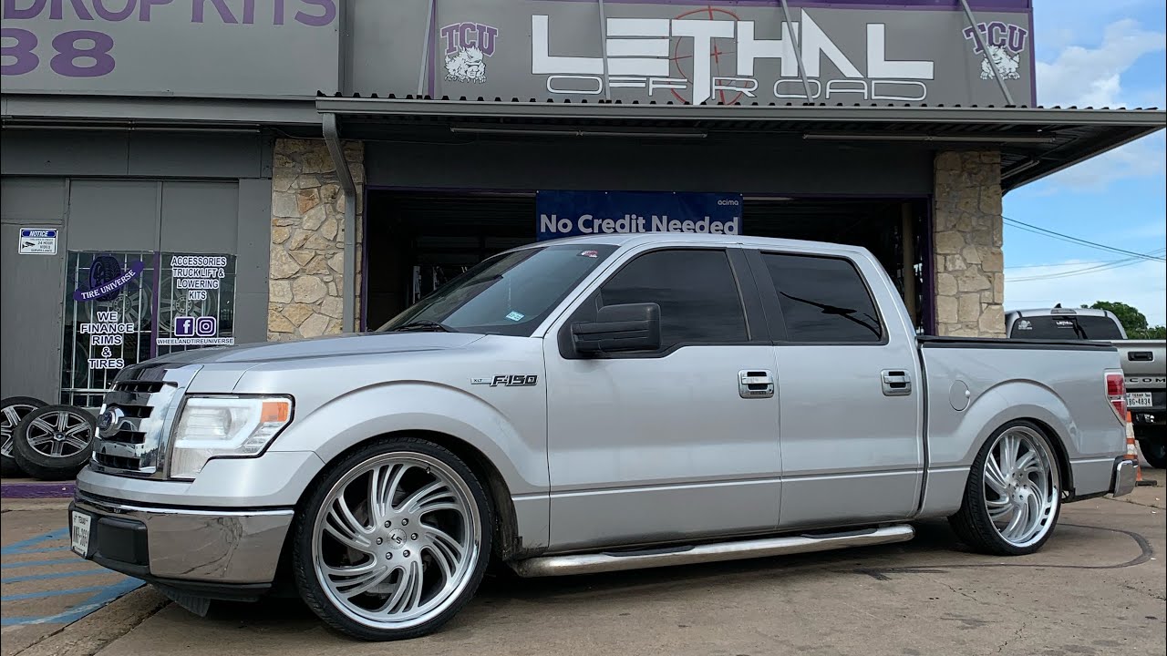 DROPPED FORD F150 GETS 24" BILLET STYLE WHEELS ! - YouTube