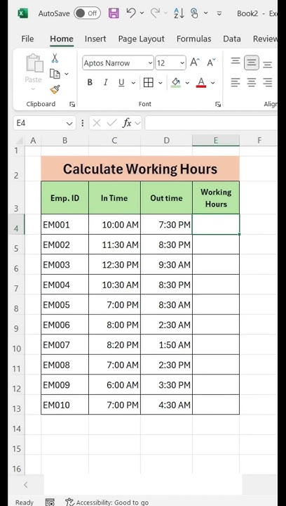 Calculate Working Hours In Excel Exceltech Excel Exceltutorial Exceltricks Excelsolutions 