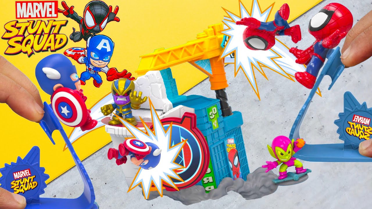 New Marvel Stunt Squad Captain America vs Thanos Tower & Spiderman vs ...