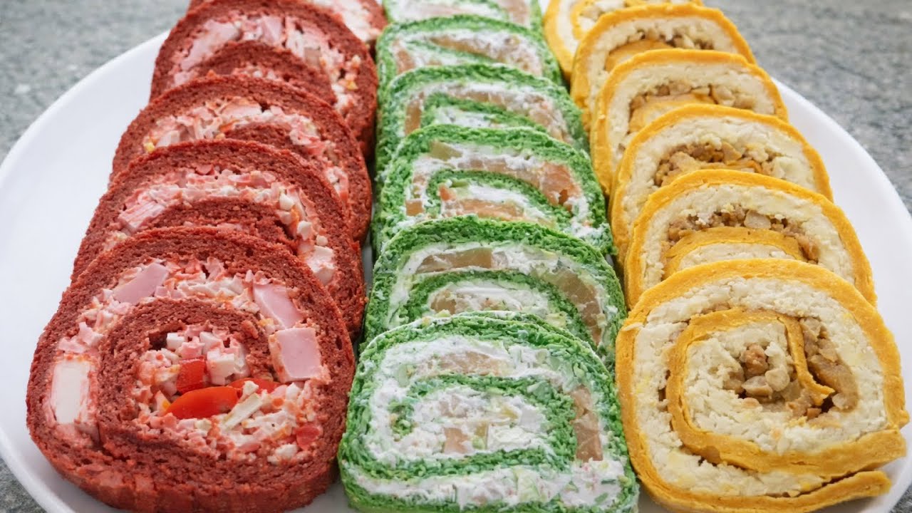 Rollos de verduras con relleno, deliciosos, muy vistosos y coloridos ...