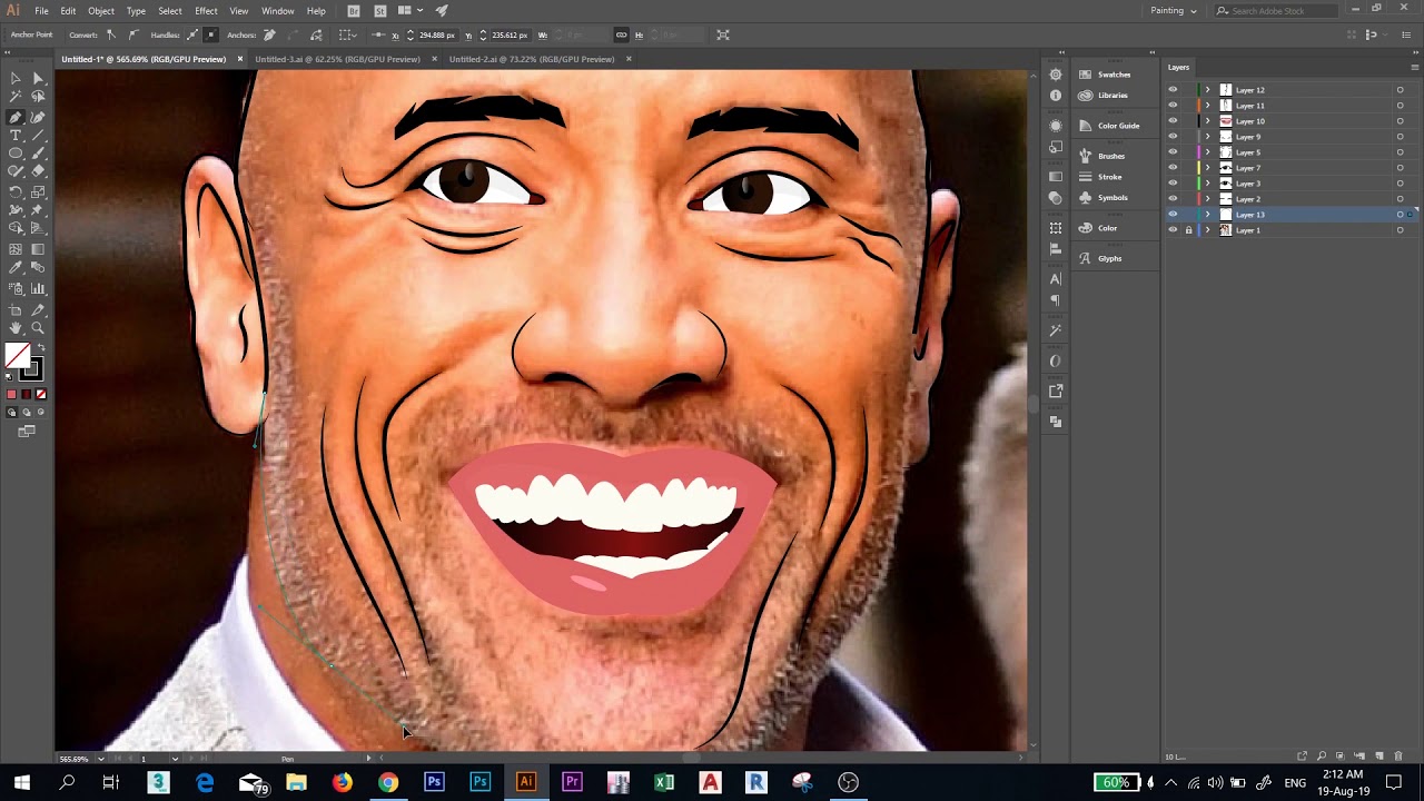 Draw Dwayne Johnson " the rock " Using illustrator | Adobe Illustrator ...