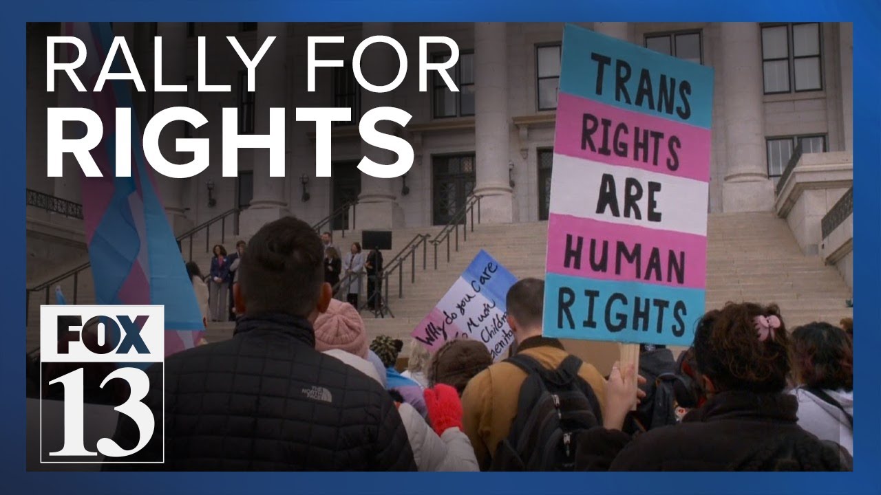 Hundreds protest trans youth bills on steps of Utah State Capitol - YouTube