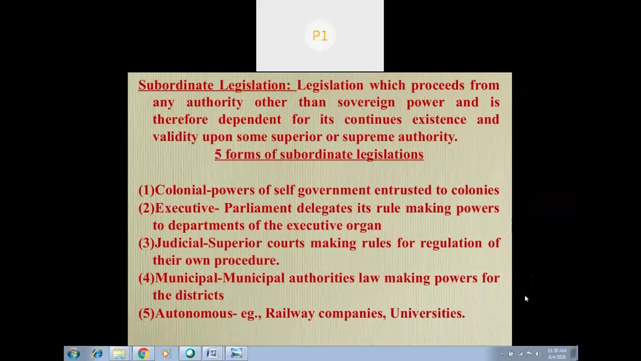 Principal and Subordinate Legislation II Online Class on 04 09 2020 ...