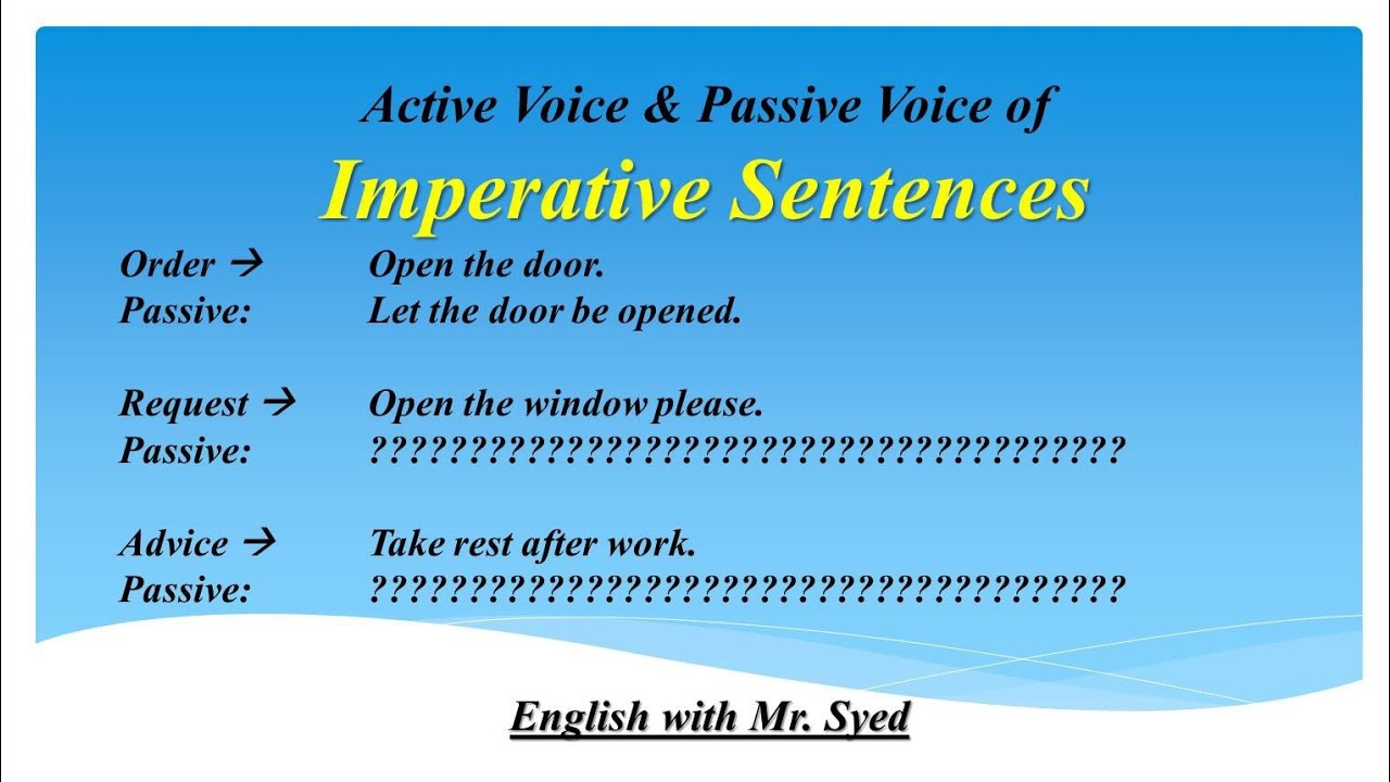 Active Passive of Imperative Sentences| Active Voice Passive Voice Of ...