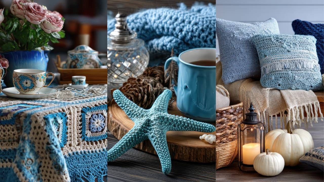Crochet Blue Magic 🧶 | Vintage Farmhouse Decor Ideas with Rustic Charm ...