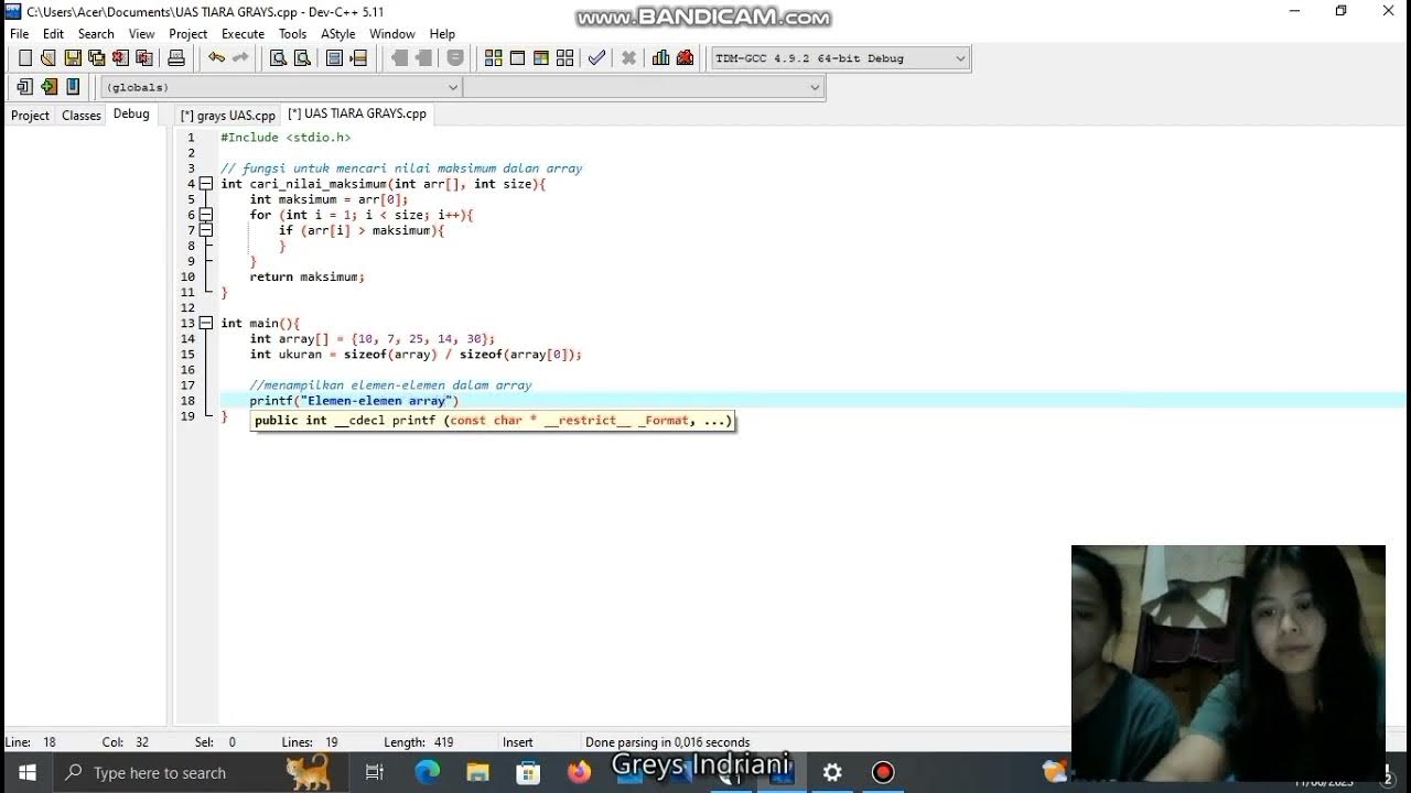 program kompleks yang dalamnya terdapat array,perulangan looping dan percabangan(IF-ELSE ...