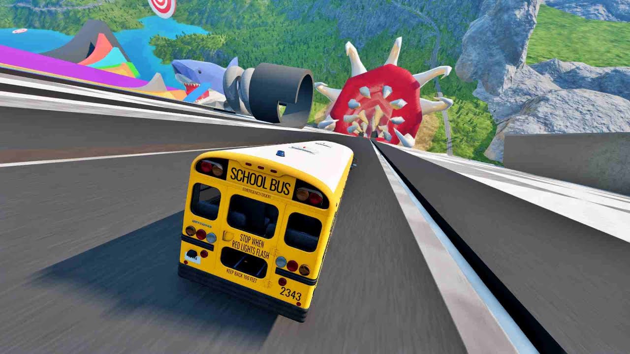 Bus and Trucks Jumping Into Big Worm`s Mouth - BeamNG.Drive - YouTube