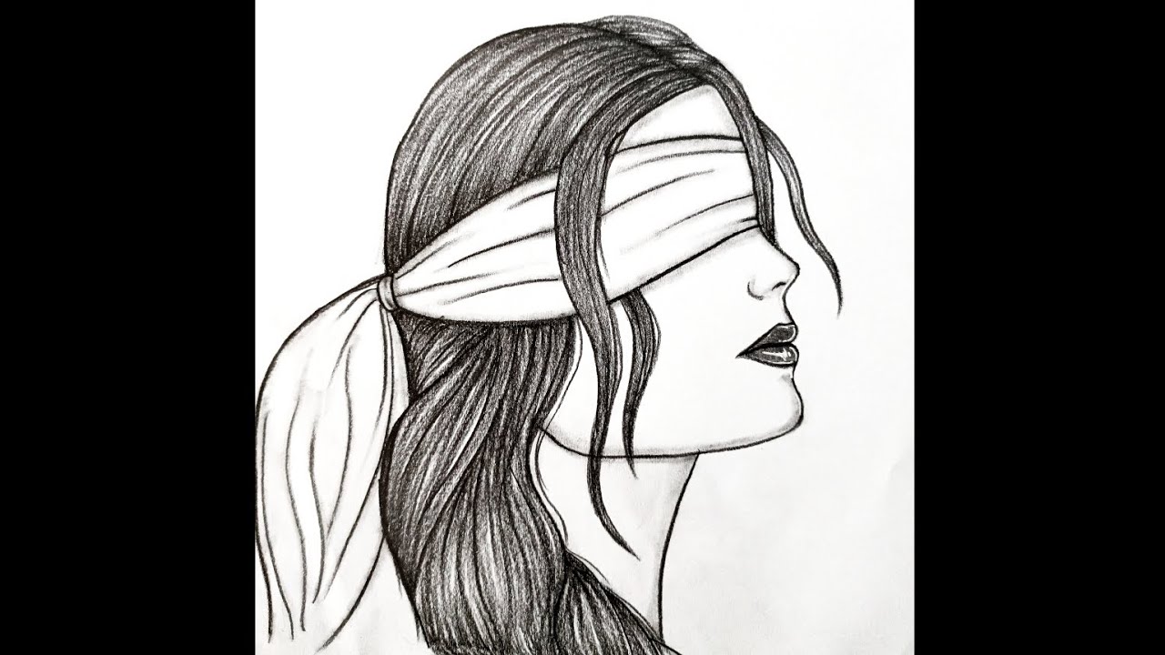 How to draw blind folded girl sketch || pencil sketch of cute girl ...