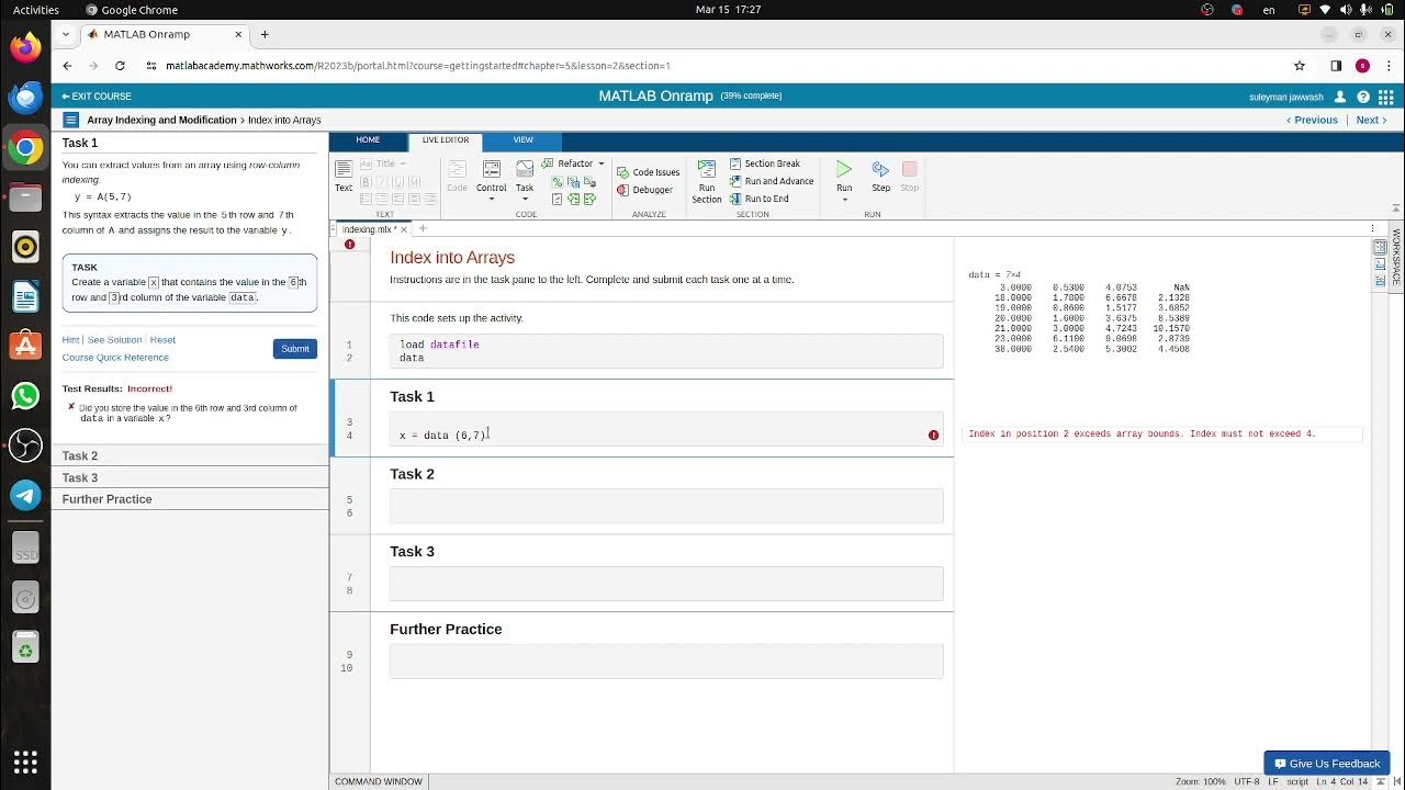 Matlab Onramp L5, Indexing and Modifiying Arrays | Süleyman CEVVAŞ - YouTube