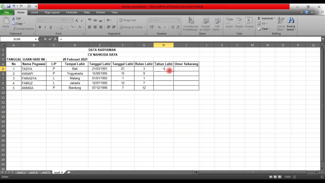 SPREADSHEET - RUMUS DAY, MONTH, YEAR, YEARFRAC - YouTube