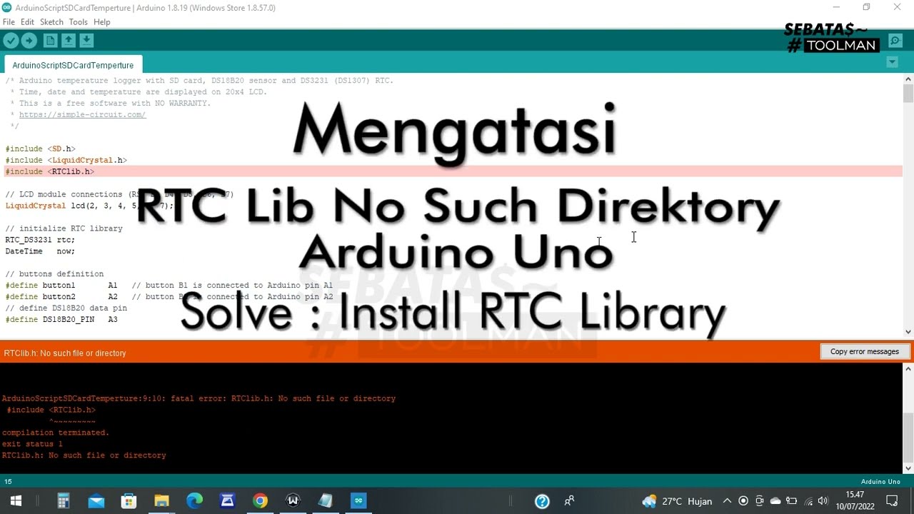 Fix RTCLib No Such Direktory - Install Library RTC - YouTube