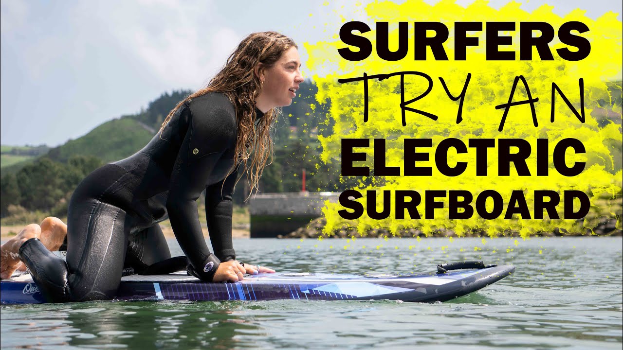 Surfers try an electric surfboard for the first time - YouTube
