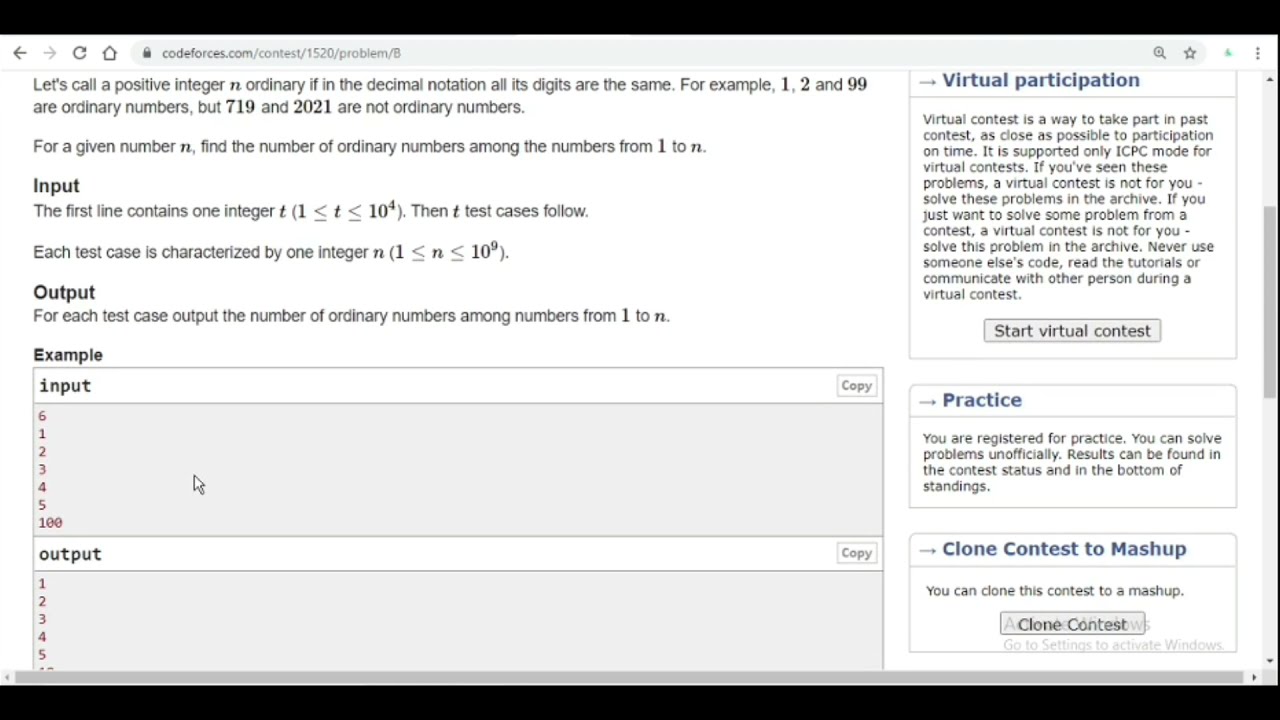 Ordinary Numbers Contest Codeforces Round 719 Div 3 Problem B Accepted Easy