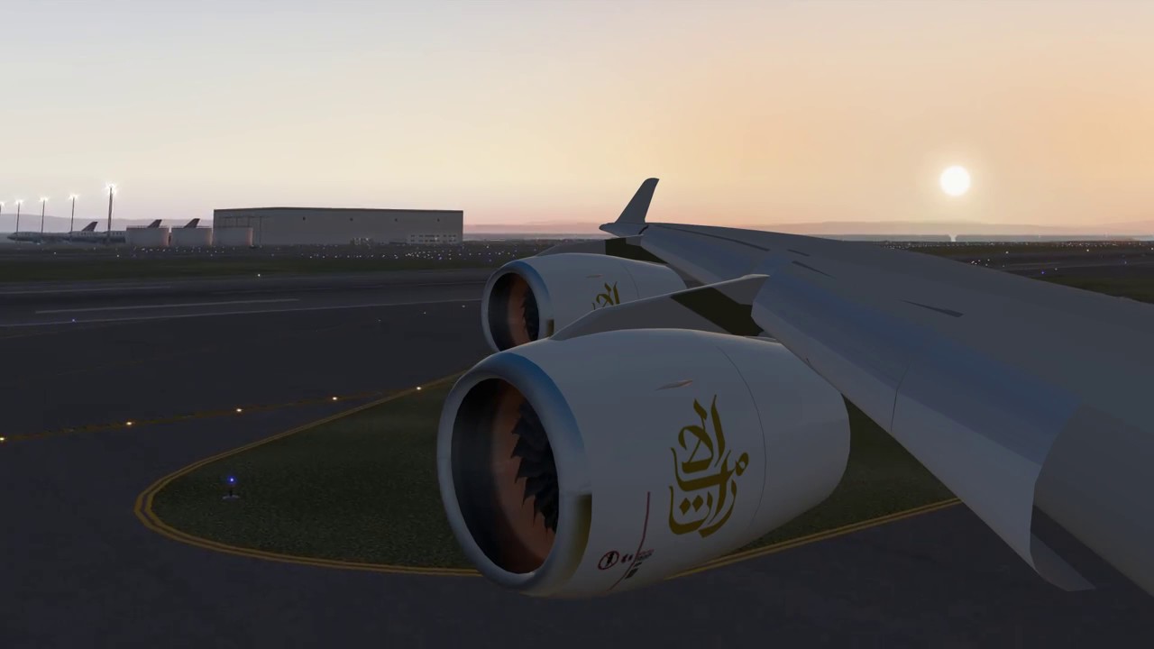 KSFO Takeoff A380 Plus Emirates Xplane 11 Wing view - YouTube
