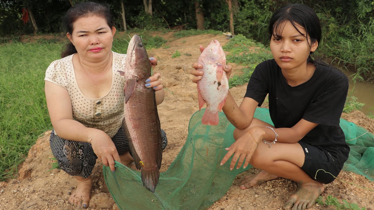 Trap fishing-Woman catch fish in river #5 - YouTube