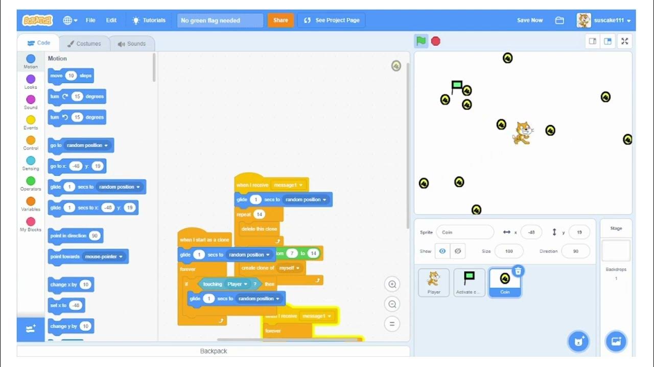 Making A Game In Scratch Without The If Green Flag Clicked Bock - YouTube
