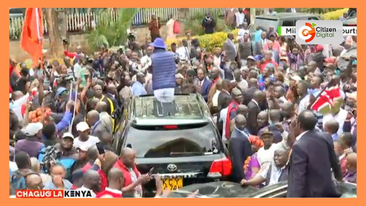 Azimio leaders leave Milimani Law Courts after filling petition at the ...