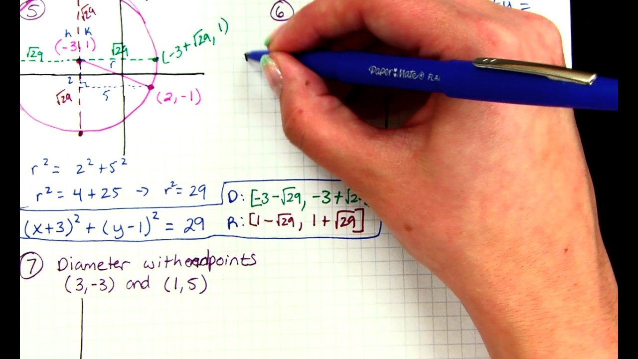 Algebra II Ch9-3 Part B - Writing Equations of Circles & Stating Domain ...