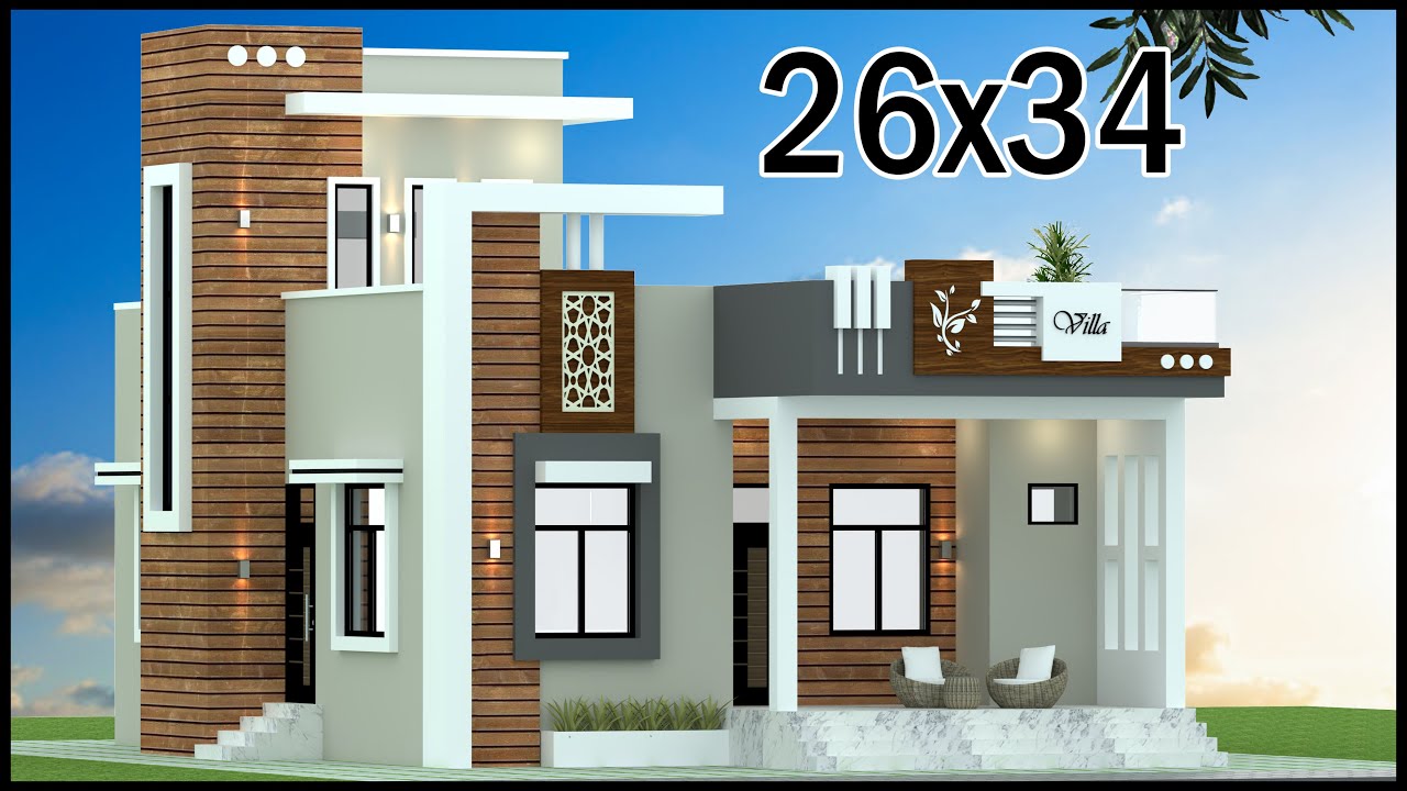 26x34 2 Bedroom With Barandha Home Design, Modern Ghar Ka Design, Gopal ...
