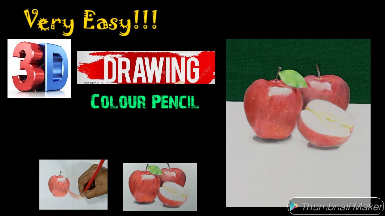 How to Draw An Apple in 3D || 3D Drawing || 3 ഡി ആപ്പിൾ വരക്കാം 14 ...