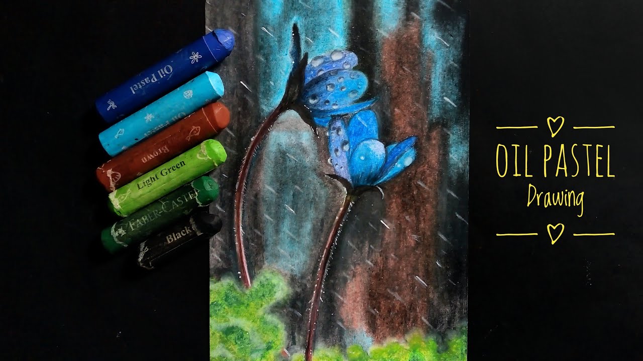 Flowers in the Rain Drawing with Oil Pastel | Step by Step Tutorial ...