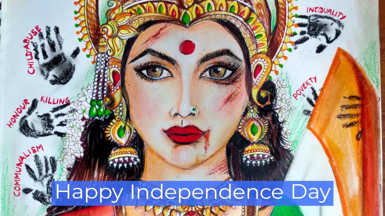 HOW TO DRAW BHARAT MATA STEP BY STEP WITH OIL PASTEL | BHARAT MATA ...