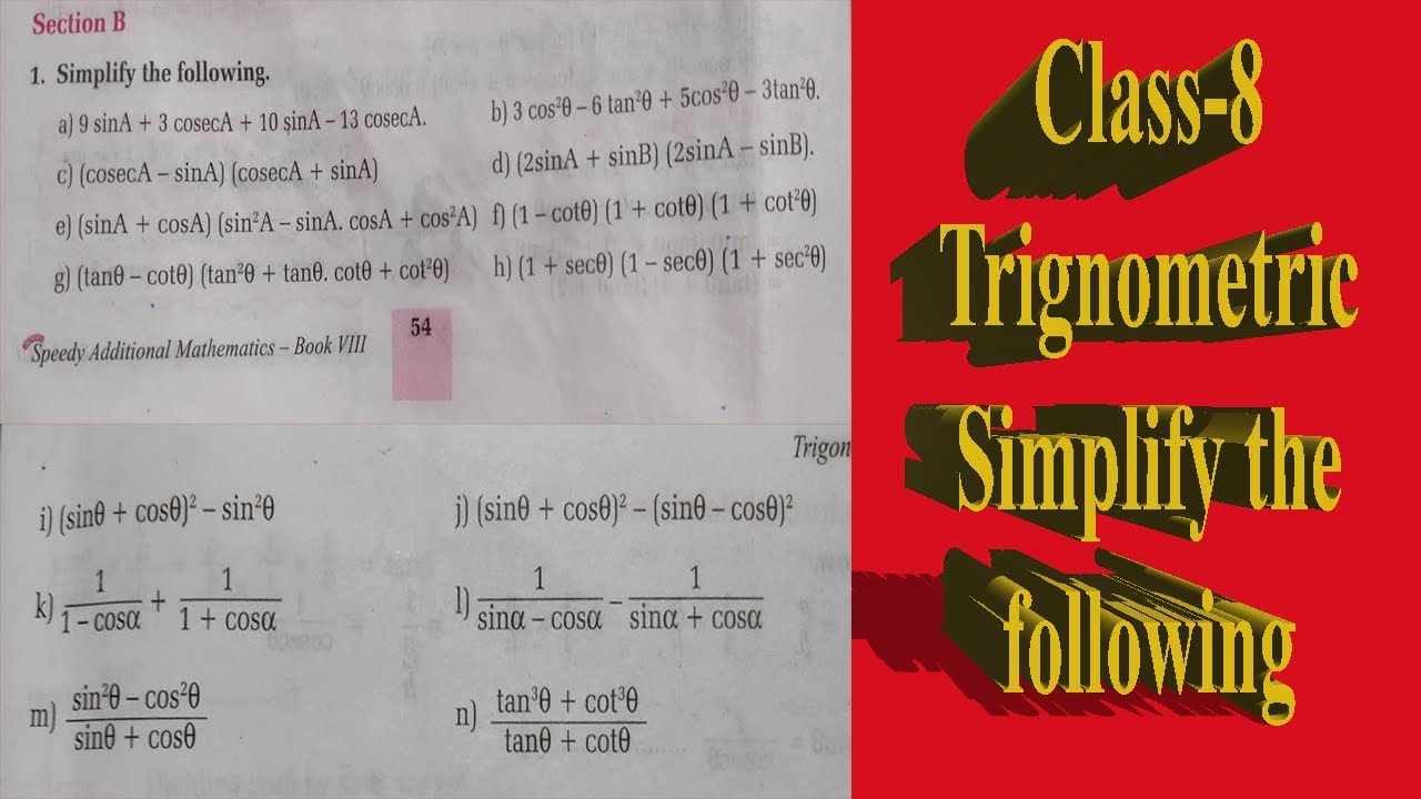 How to solve.? Class-8 Trigonometry.. Simplify the following - YouTube