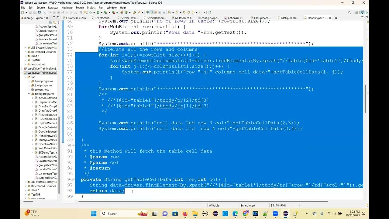 Selenium Testng Handling Webtable Program Oct 31 2023 Youtube